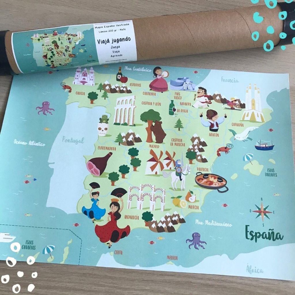 Lámina mapa ilustrado de España - Viaja Jugando